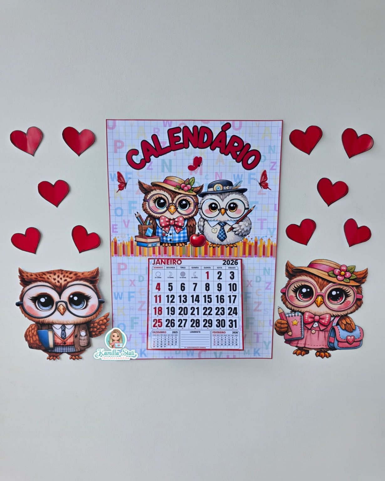 Calendário de parede Coruja 2026 - Materiais Para Profes: Seu Portal de ...
