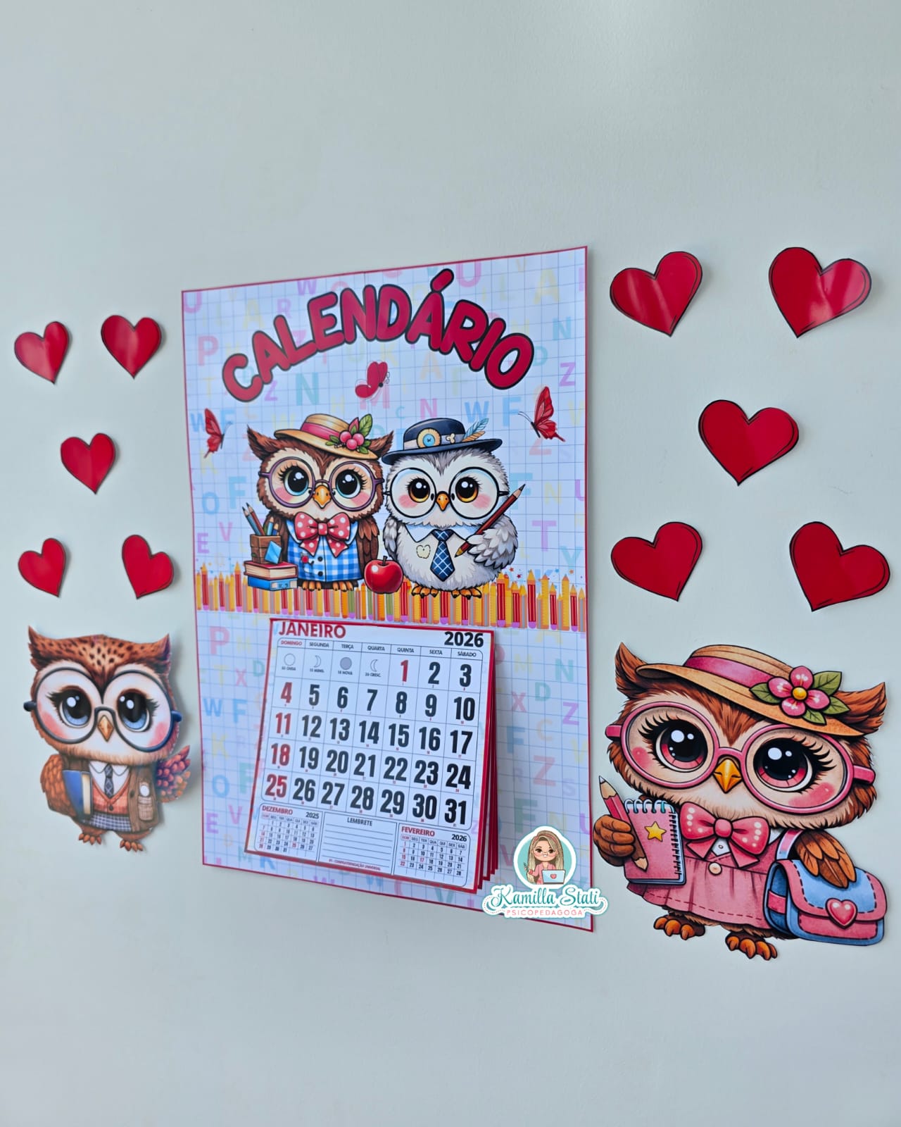 Calendário de parede Coruja 2026 - Materiais Para Profes: Seu Portal de ...